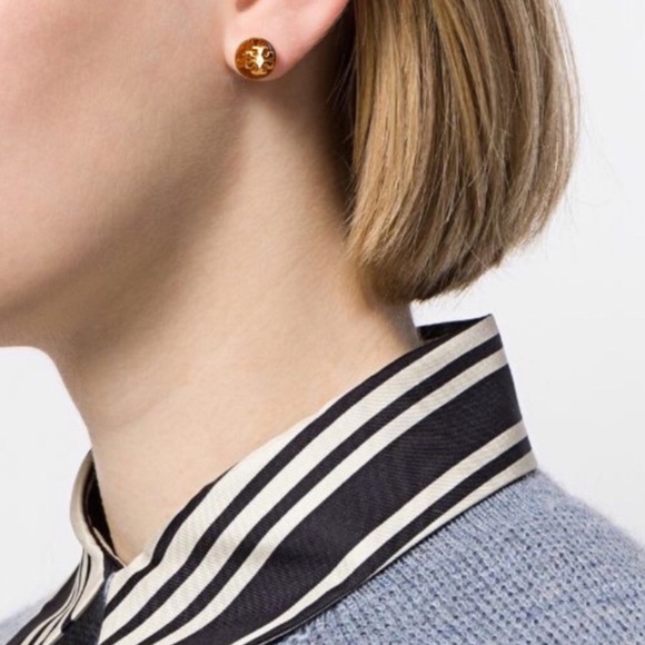 Tory Burch | Jewelry | Tory Burch Amber Evie Logo Earrings | Poshmark